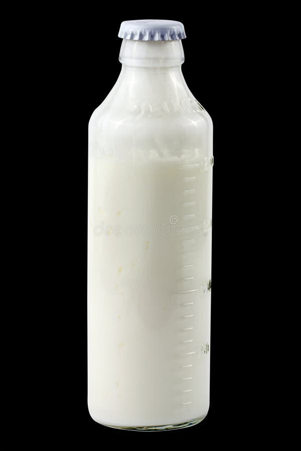 Glass Bottle of Kefir with Scale Isolated on Black Background Stock ...