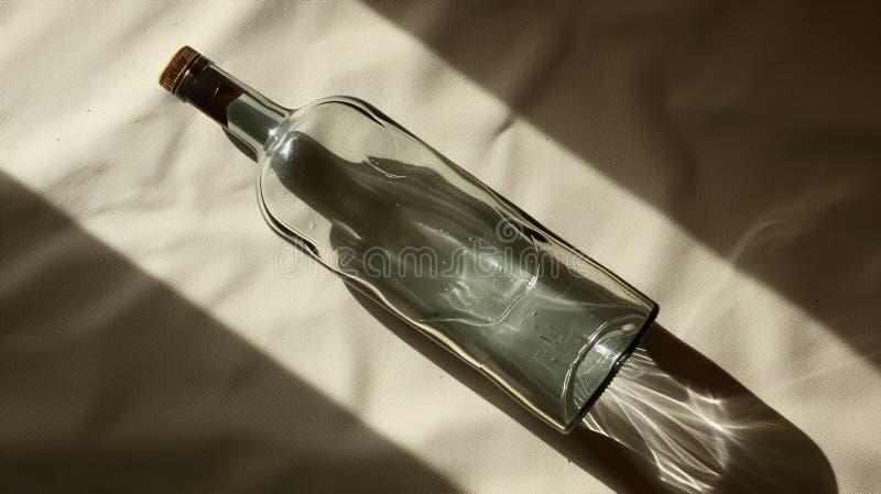 A Glass Bottle with Light Reflection. Light Source Lying Down on ...