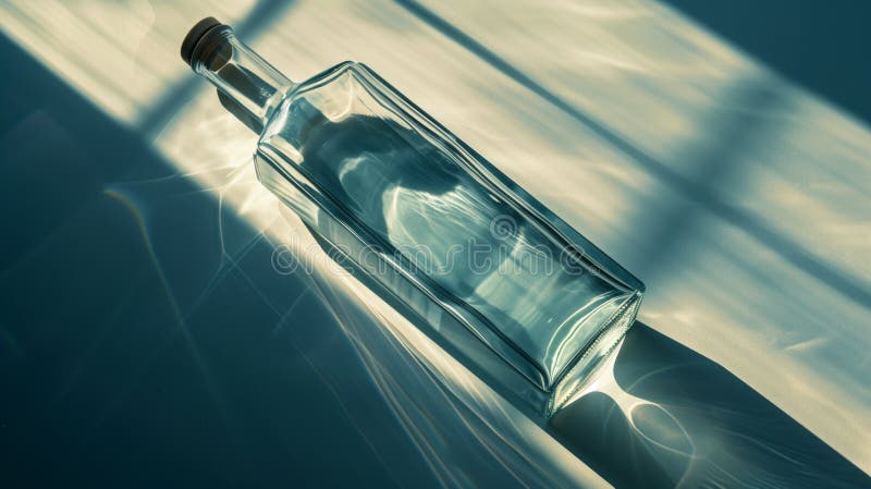 A Glass Bottle with Light Reflection. Light Source Lying Down on ...