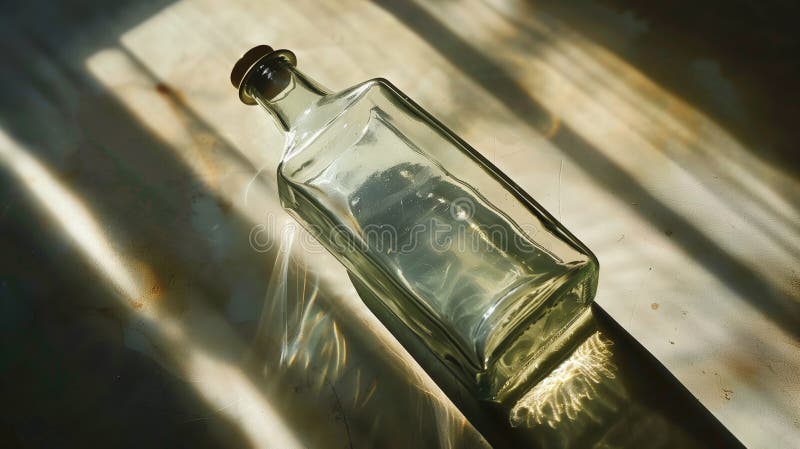 A Glass Bottle with Light Reflection. Light Source Lying Down on ...