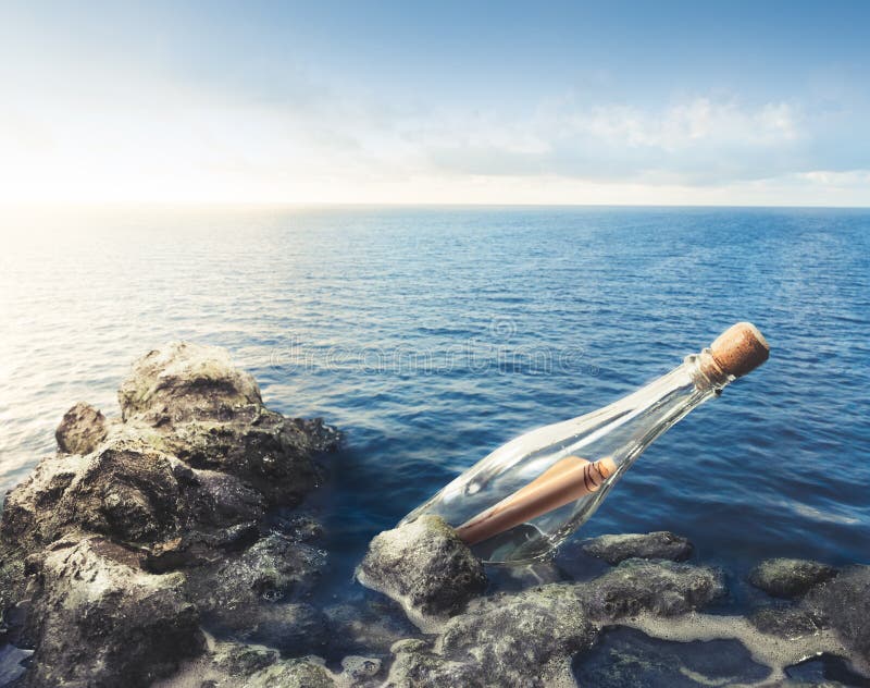 Glass Bottle with Message at Sea Stock Image - Image of floating, sand ...
