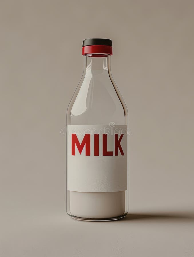Glass Bottle of Milk with a Red Cap and Label. Stock Image - Image of ...