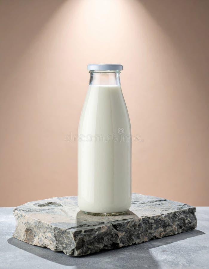 Glass Bottle of Milk on a Stone Surface Stock Illustration ...