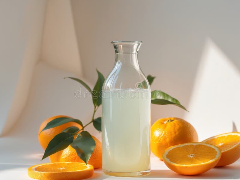 Glass Bottle of Orange Juice and Orange Slices Stock Image - Image of ...