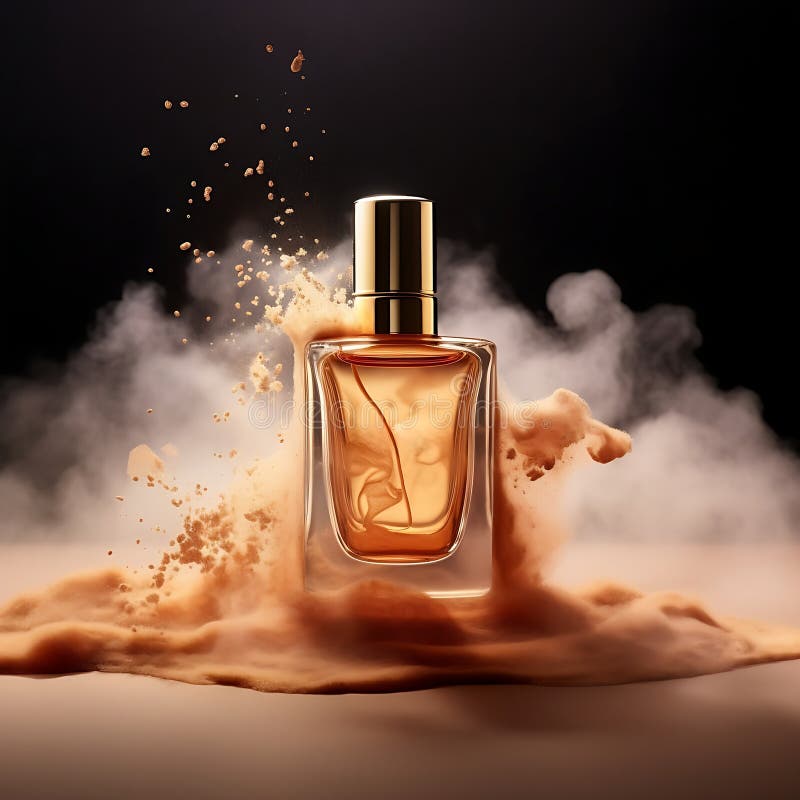 Glass Bottle of Perfume with Liquid Inside with Sand Dunes Explosion ...