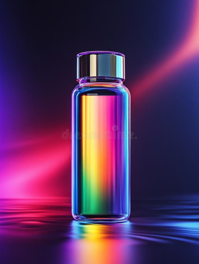 Glass Bottle with Rainbow Light Reflections. Stock Image - Image of ...