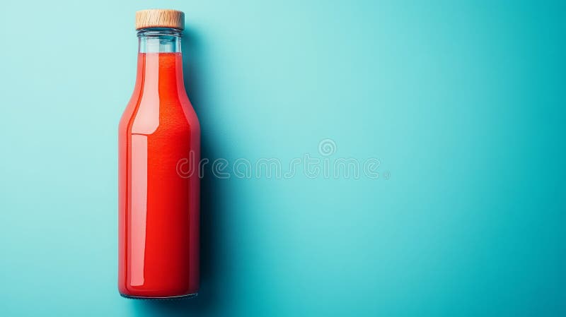 Glass Bottle of Red Juice on a Blue Background. Stock Photo - Image of ...