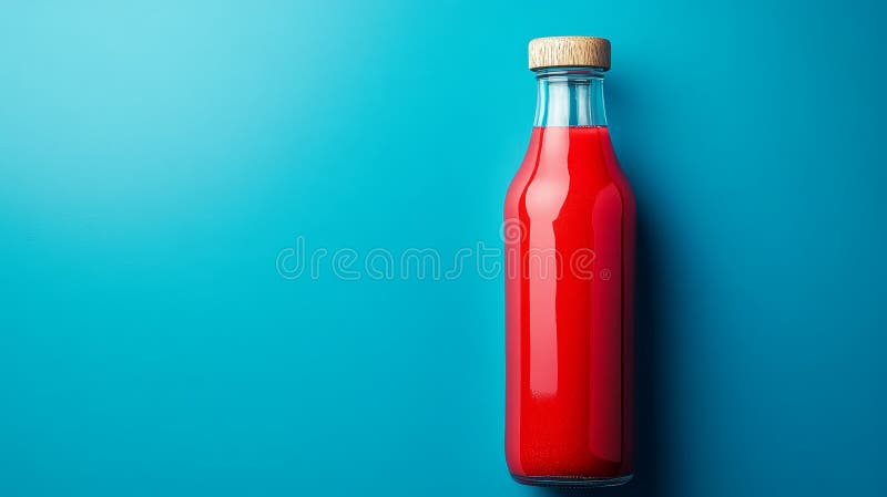 Glass Bottle with Red Liquid on Blue Background Stock Photo - Image of ...