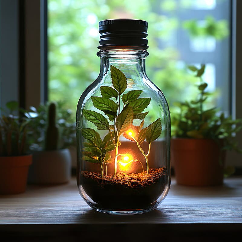 Glass Bottle with a Tree of Micro Landscape on Water with Vibrant ...