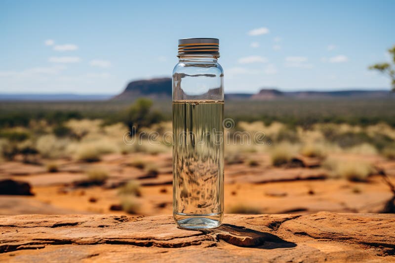 Glass Bottle with Water in the Desert on a Stone. Generative AI Stock ...