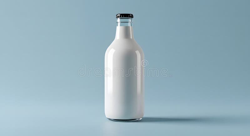 Glass Bottle with White Liquid on Light Blue Background Minimal Still ...