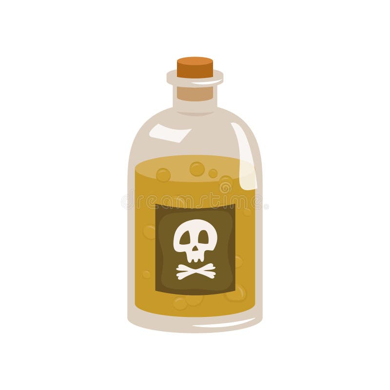 Glass Bottle with Yellow Poison and Bubbles Stock Vector - Illustration ...