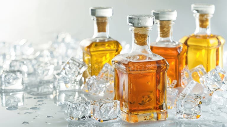 Glass Bottles with Alcohol in Ice Cubes. Selective Focus Stock Image ...