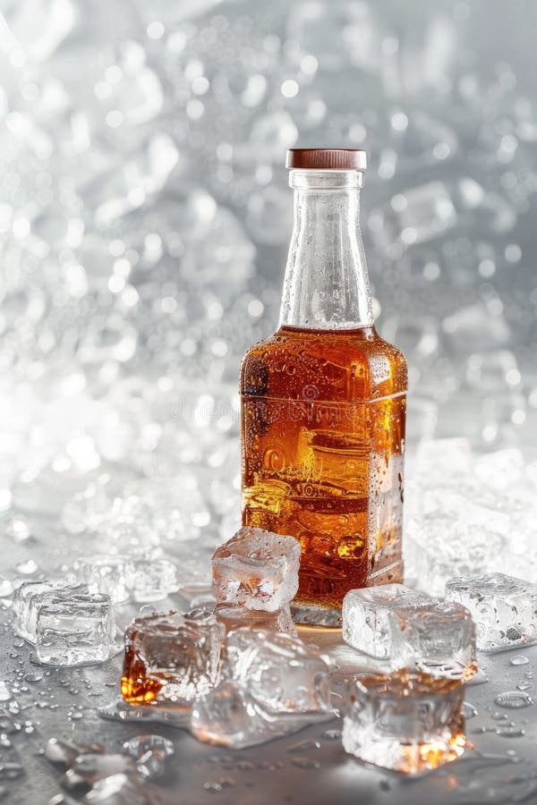 Glass Bottles with Alcohol in Ice Cubes. Selective Focus Stock Image ...