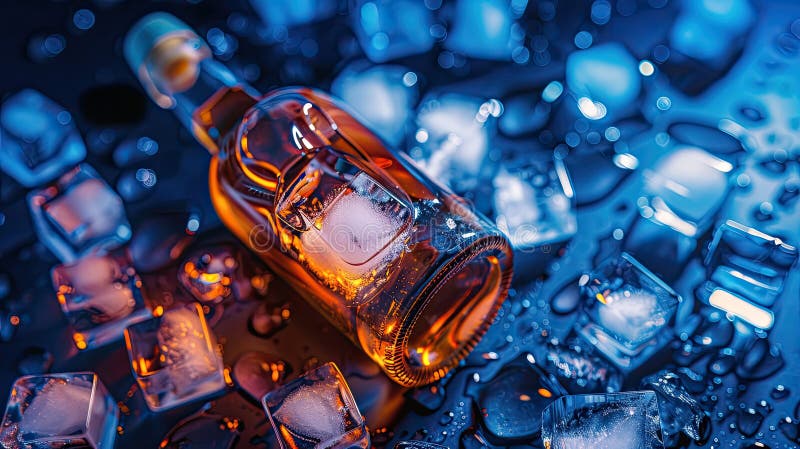 Glass Bottles with Alcohol in Ice Cubes. Selective Focus Stock Image ...
