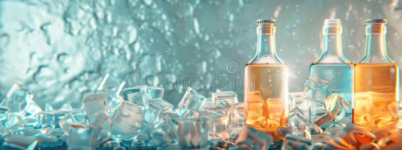 Glass Bottles with Alcohol in Ice Cubes. Selective Focus Stock Image ...