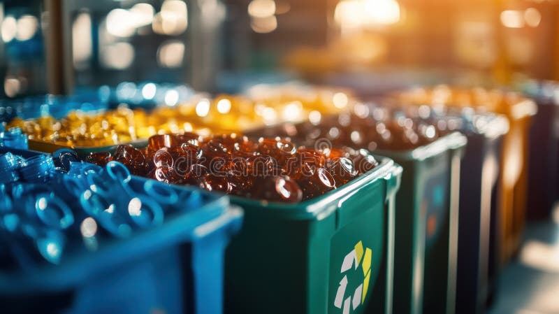 Glass Bottles Being Separated by Color for Recycling in a Waste Sorting ...