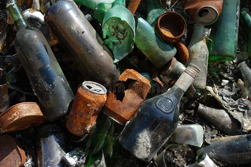 Glass bottles and cans stock image. Image of decaying - 66607039
