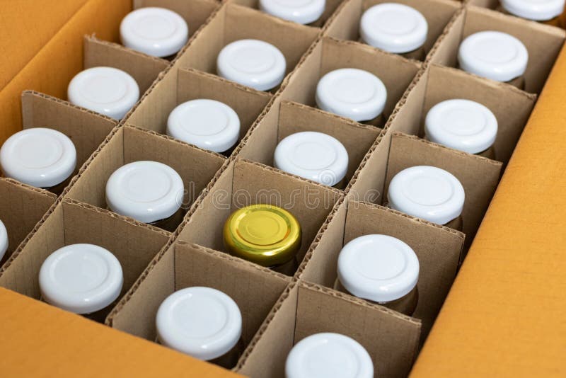 Glass Bottles in a Cardboard Box with Partitions Stock Photo - Image of ...