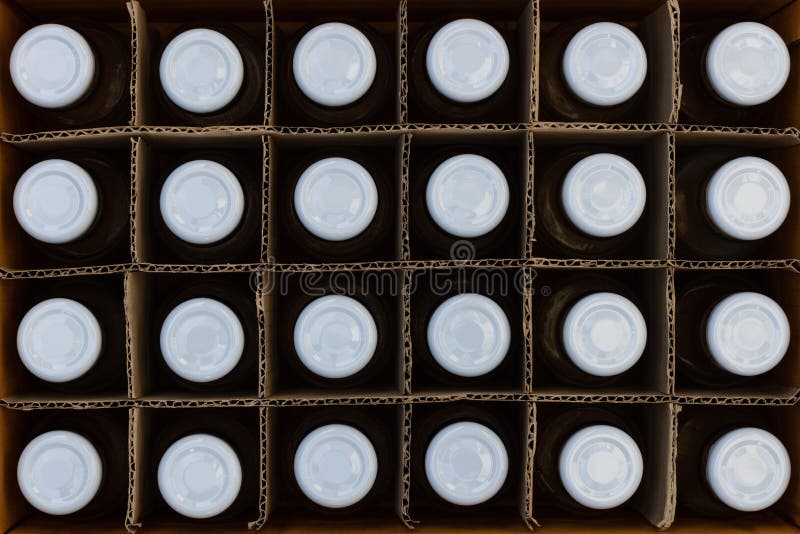 Glass Bottles in a Cardboard Box with Partitions Stock Photo - Image of ...