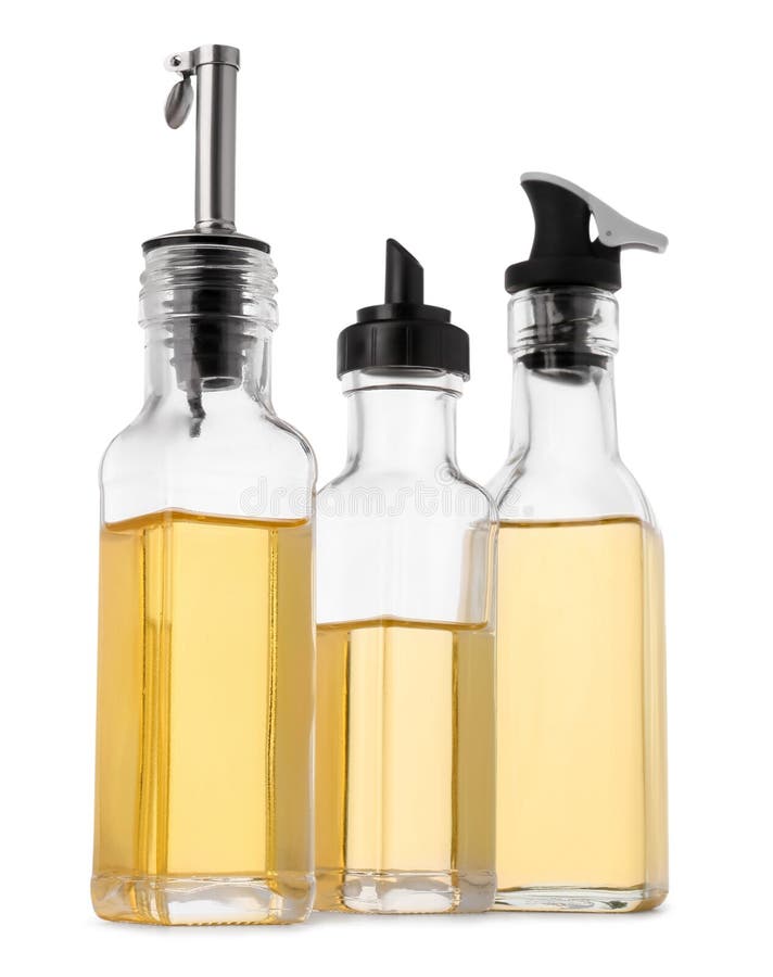 Glass Bottles of Cooking Oil on White Background Stock Photo - Image of ...