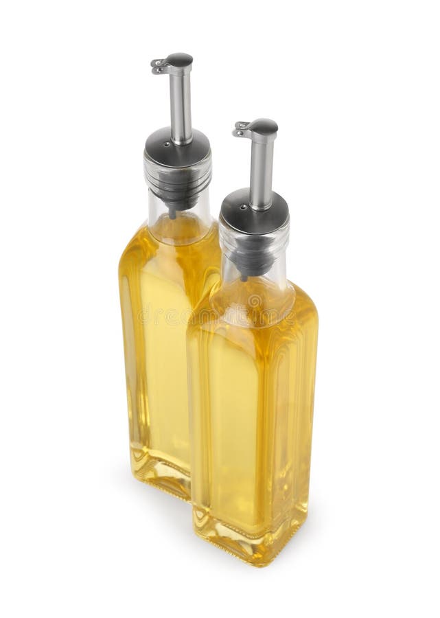 Glass Bottles of Cooking Oil on White Background Stock Photo - Image of ...