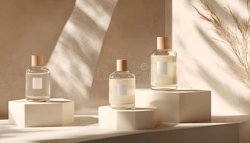 Glass Bottles with Cork Lids on Cardboard Blocks Symbolize Sustainable ...