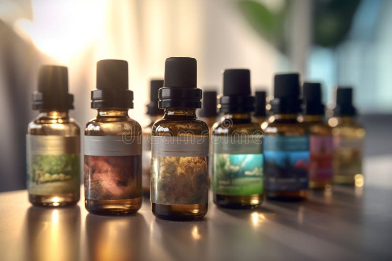 Glass Bottles of Different Essential Oils Stock Illustration ...