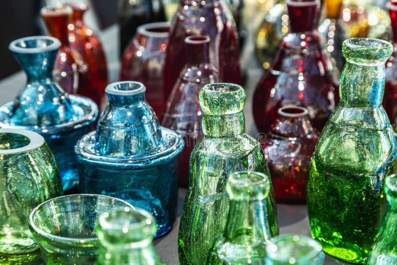 Glass Bottles Made of Multi-colored Glass in Production Stock Photo ...