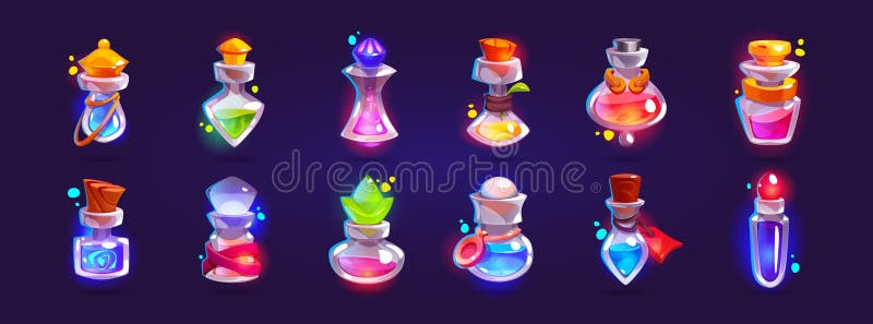 Glass Bottles with Magic Potion and Elixir. Stock Vector - Illustration ...