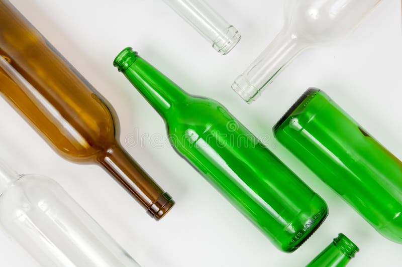 Glass Bottles of Mixed Colors Including Green, Clear White, Brow Stock ...