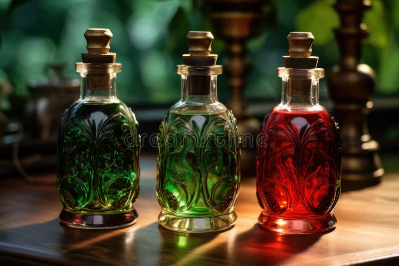 Glass Bottles Of Potion And Tincture Herbal Medicine Stock Image