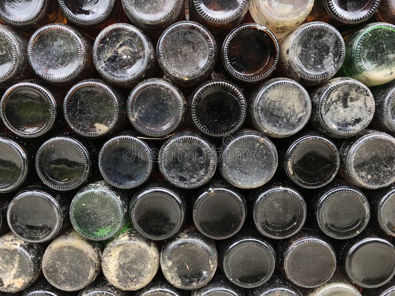Large Group of Glass Bottles Stacked and Seen from the Bottom Stock ...