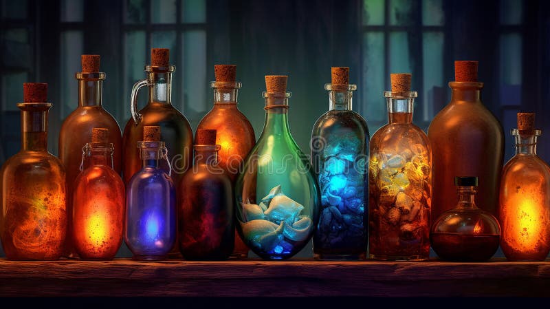 An Array of Multi Colored Glass Bottles. Created Using Ai Generative ...