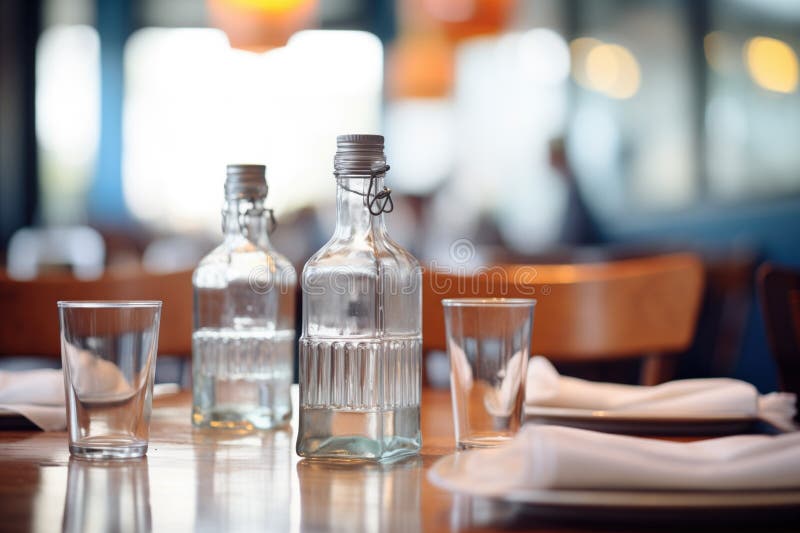 Glass Bottles for Water Service on Restaurant Tables Stock Photo ...