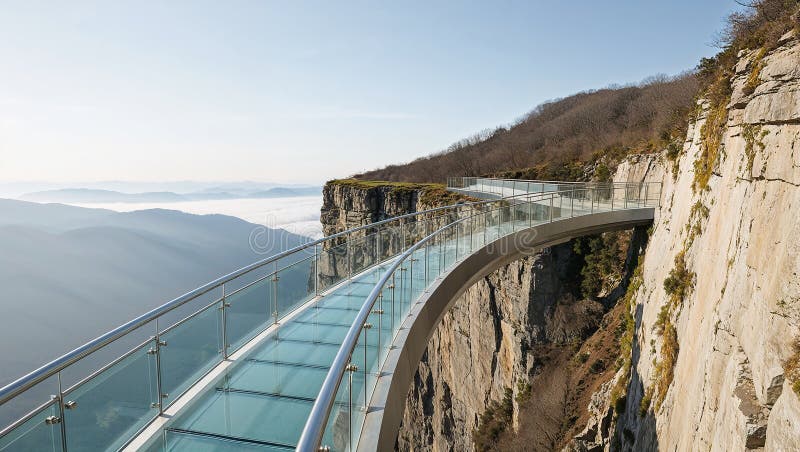 Glass Bottom Walkway Extending Over a Cliff with Mountain View Stock ...