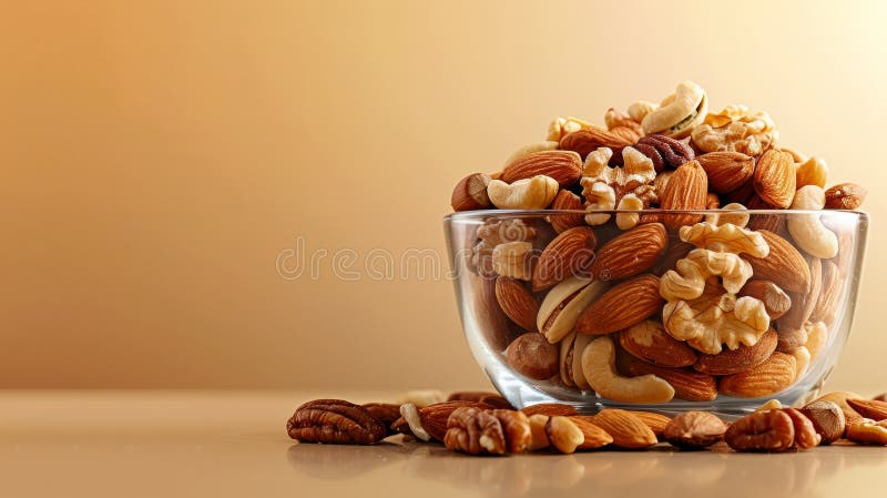 Glass Bowl Filled with Assorted Mixed Nuts on a Smooth Surface. Stock ...