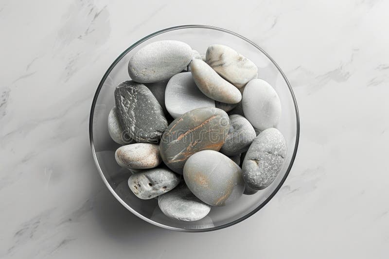 A Glass Bowl Filled with Rocks on Top of a Table. Suitable for Interior ...