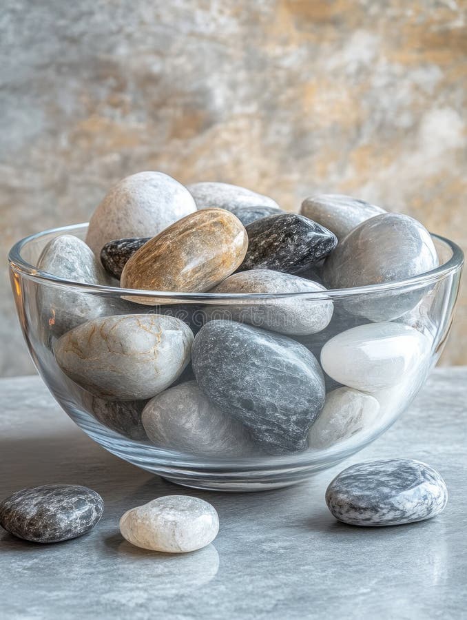 Glass Bowl Filled with Various Smooth Stones. Stock Photo - Image of ...