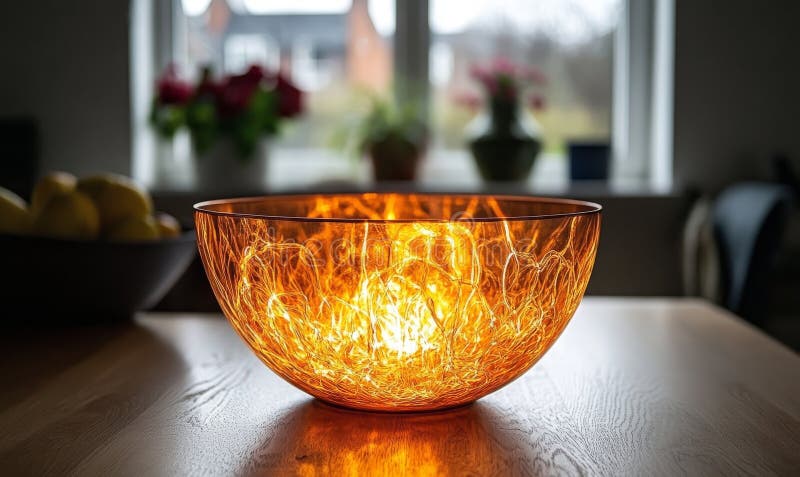 A Glass Bowl, with a Golden Base, Glows with Radiant Light Stock Image ...