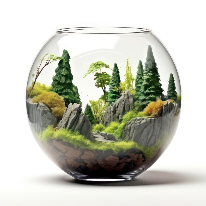 Glass Bowl with Rocks and Plants Isolated on White Created with ...