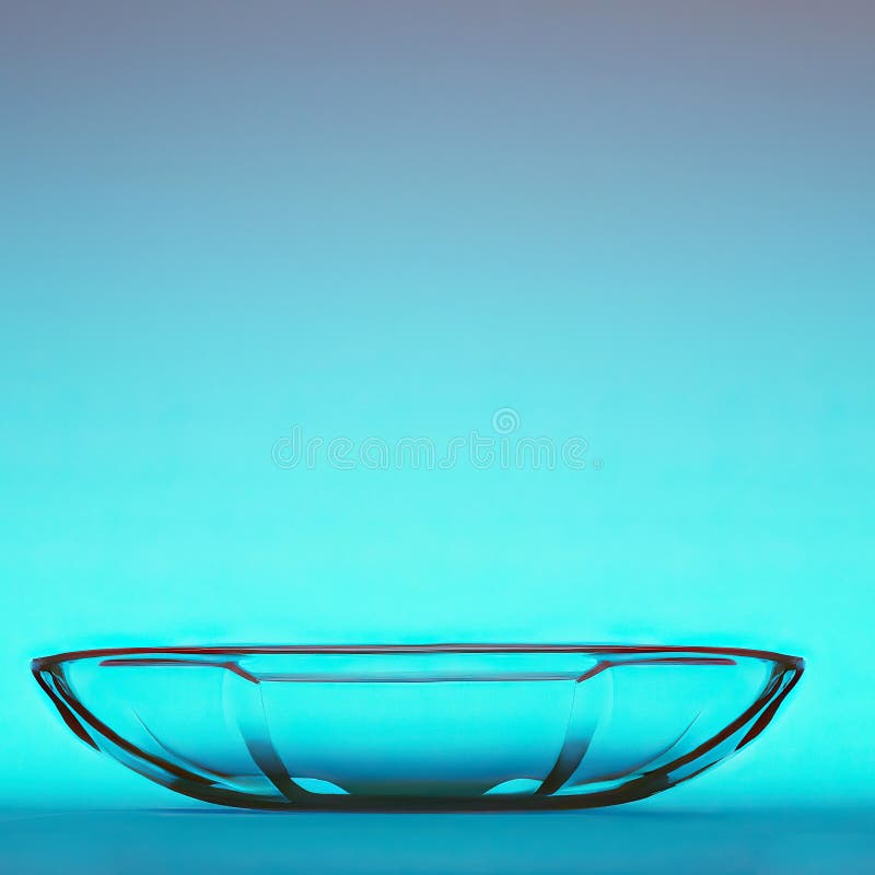 Empty Glass Bowl With Soft Blue Backlighting With Copy Space Generative Ai Illustration Stock