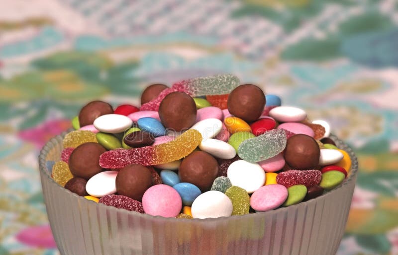 Bowl with Multi Colored Sweets Stock Image - Image of closeup, table ...