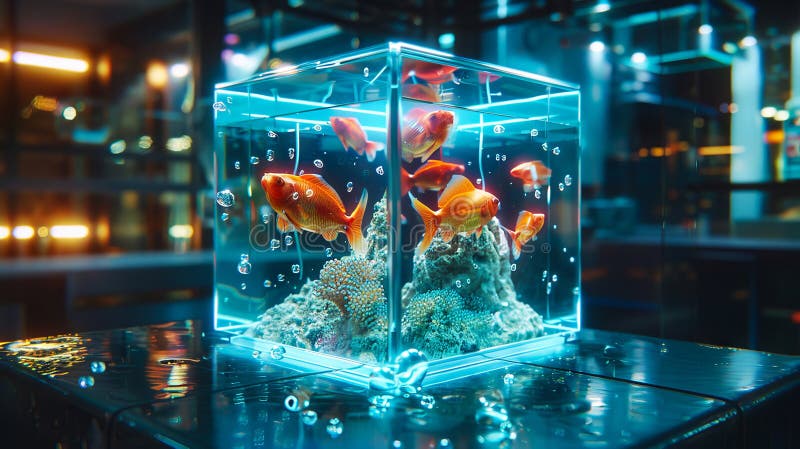 A Glass Box with Goldfish in it Stock Photo - Image of indoor, marine ...