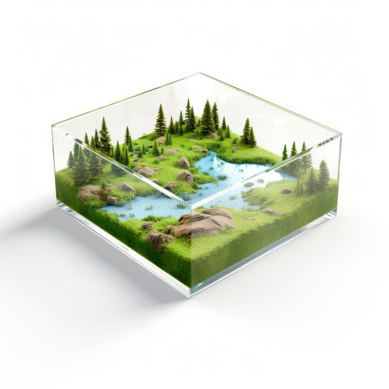 Contemporary Cartoonish 3d Model of Simulated Forest in Clear Box Stock ...