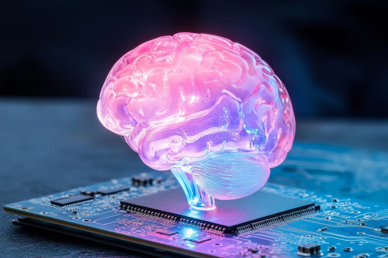 Glass Brain on Circuit Board Neural Network Innovation a Glowing Glass ...