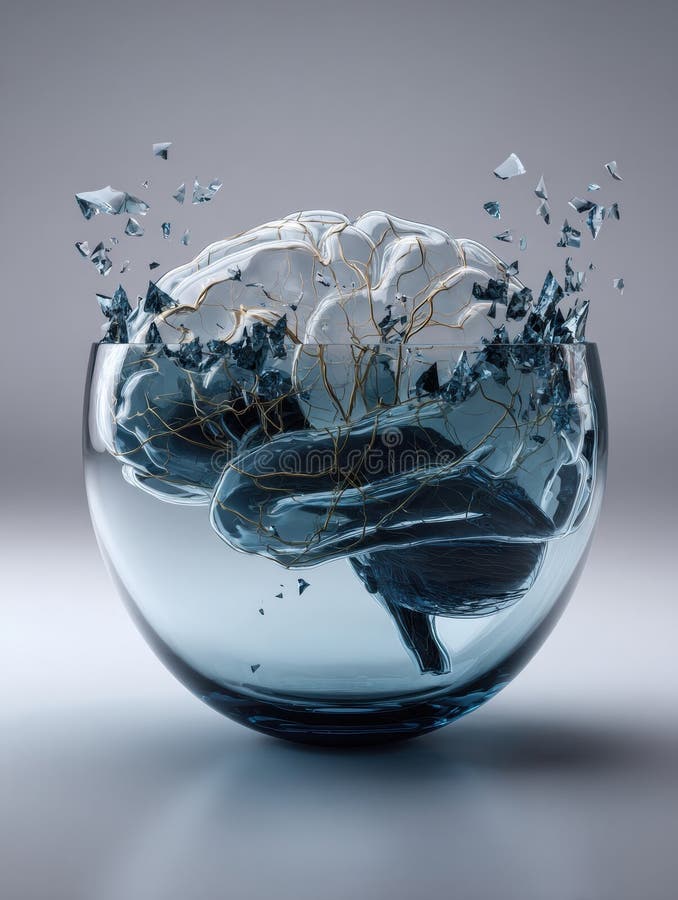 Surreal Glass Brain Concept Featuring Shattered Nerves Inside a ...