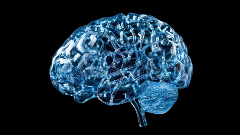 Glass Brain Showing Neural Connections on Black Background Stock Photo ...