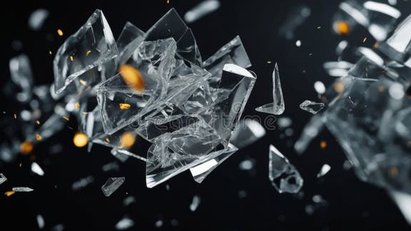 Glass Breaking and Exploding on Black Background Stock Illustration ...