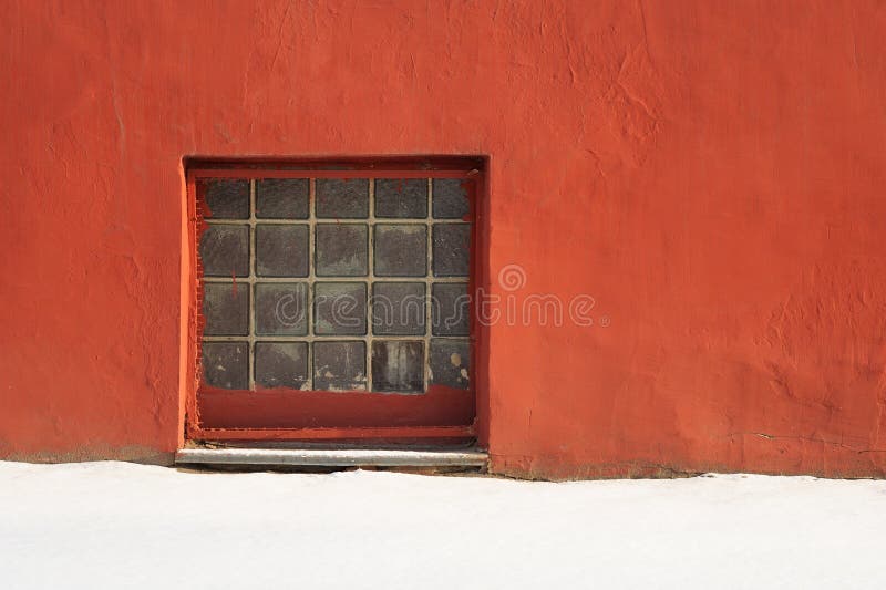 Brick wal with red square stock photo. Image of like - 111303840